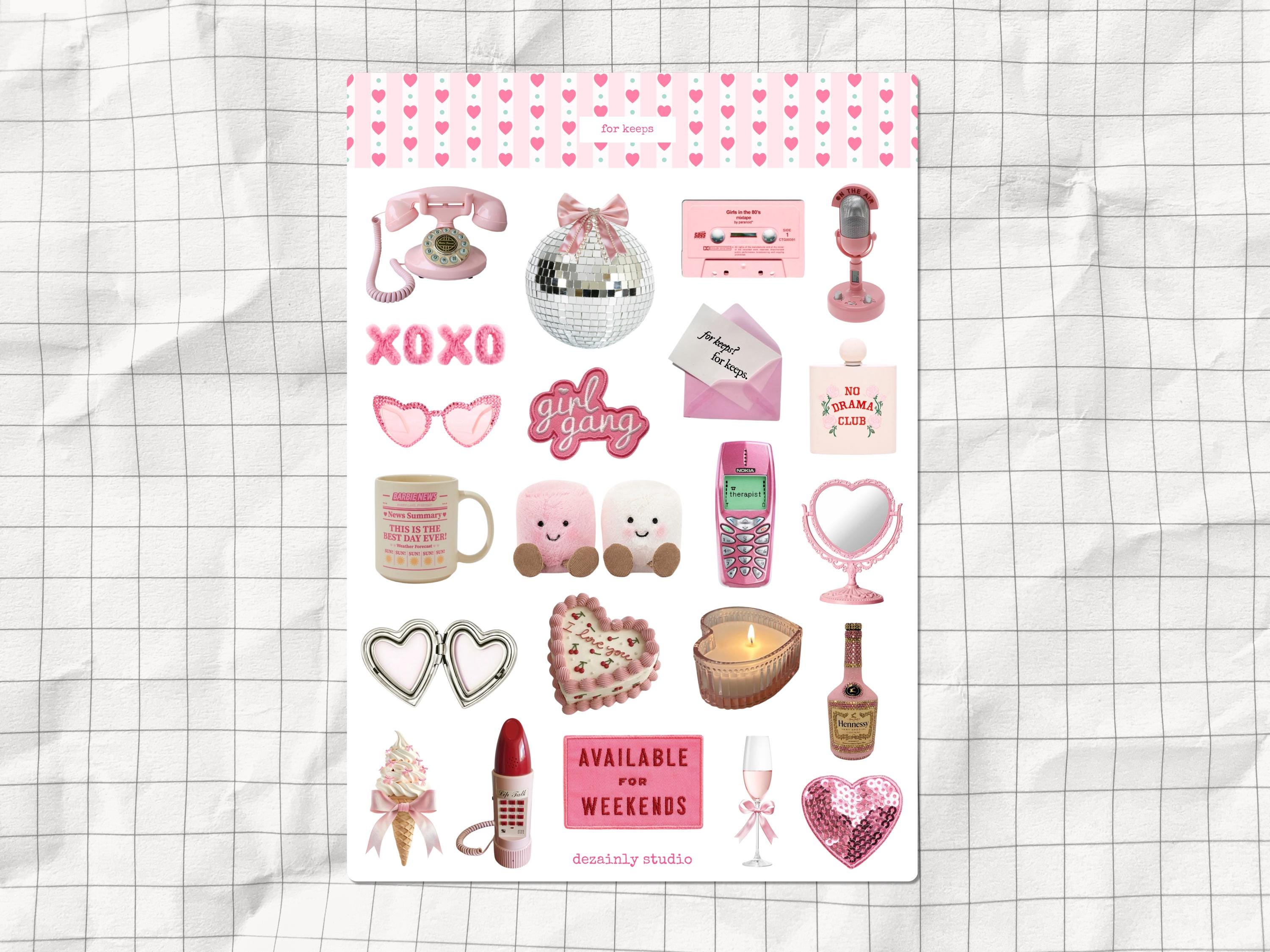 For Keeps Coquette Y2K Printable Sticker Sheet | Aesthetic Galentine's ...