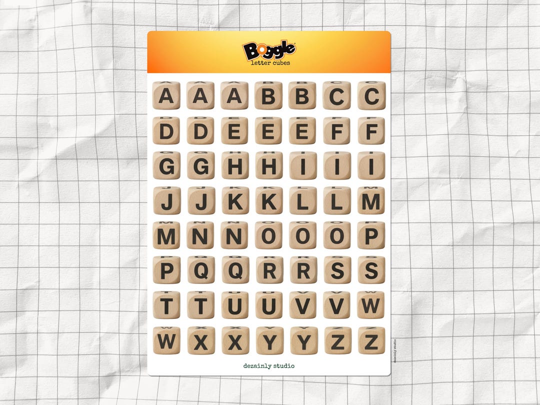 Wooden Letter Cubes Printable Sticker Sheet | Boggle Alphabet PNG ...