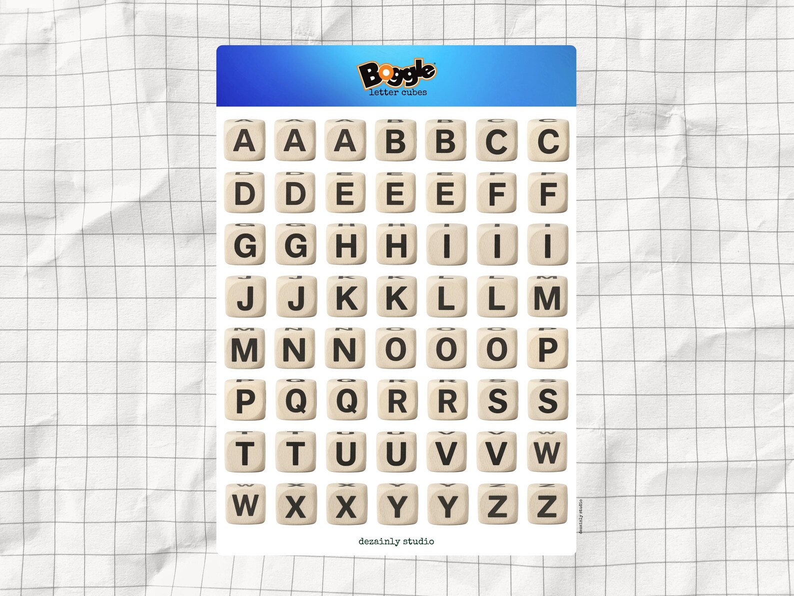 Light Wooden Letter Cubes Printable Sticker Sheet | Boggle Alphabet PNG ...