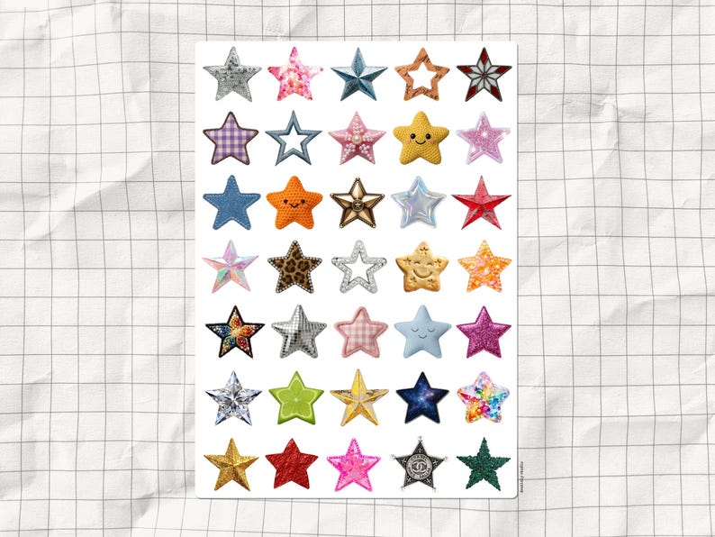 Aesthetic Stars Printable Sticker Sheet | 35 Cute Star Collection Junk ...