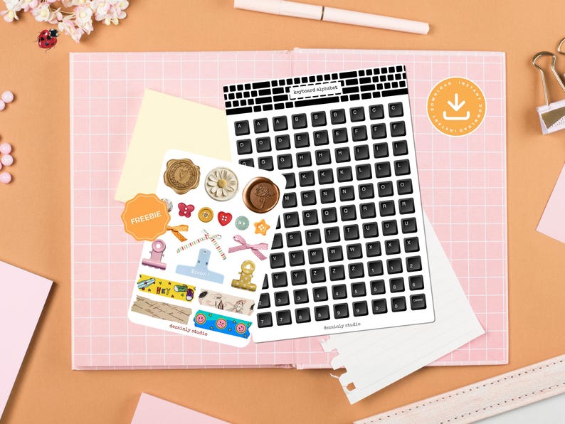 Black Keyboard Alphabet Printable Stickers | Keyboard Caps Letters ...