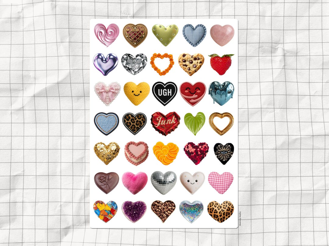 Aesthetic Hearts Printable Sticker Sheet | 35 Cute Heart Collection ...