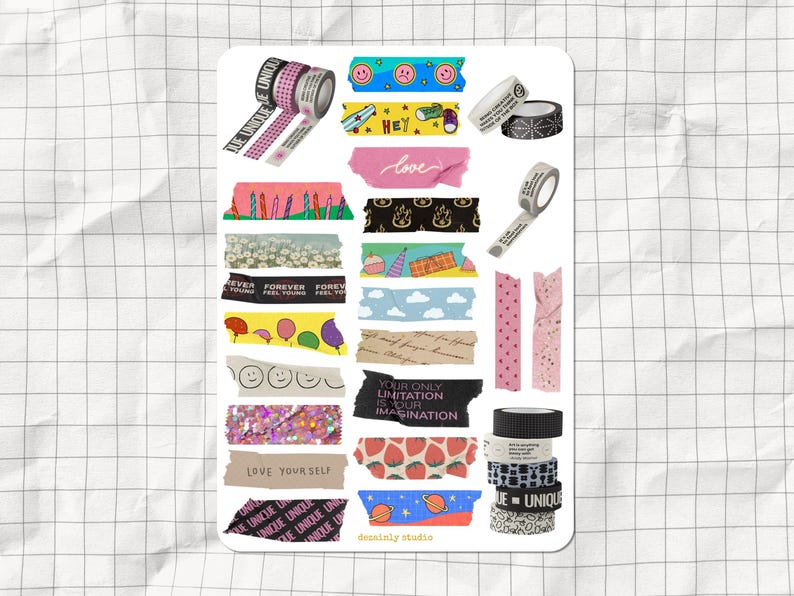 Washi Tapes Printable Sticker Sheet | Aesthetic Junk Journal Sticker ...
