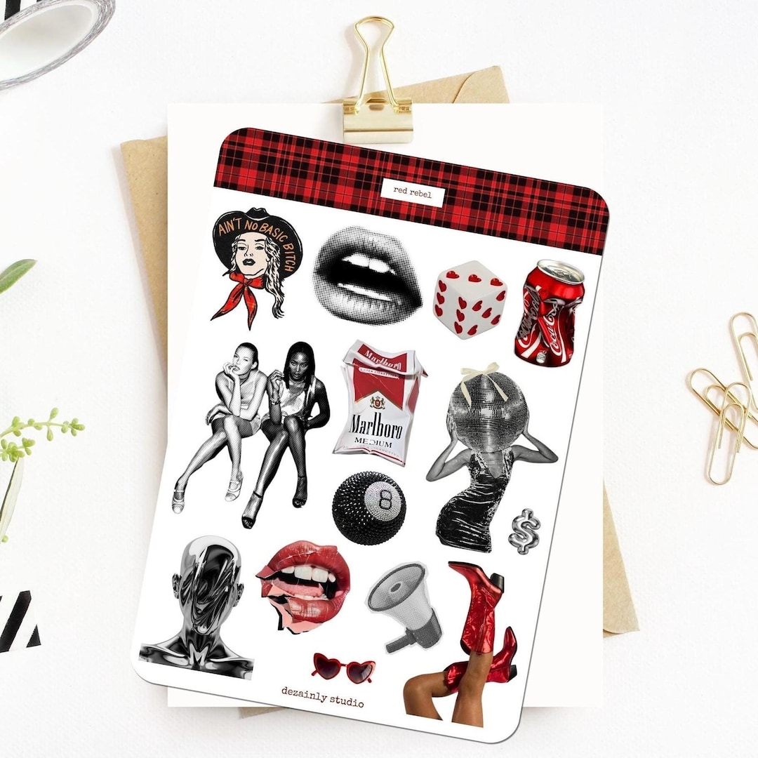 Cool Girl Rebel Junk Journal Sticker Sheet | Printable Aesthetic ...