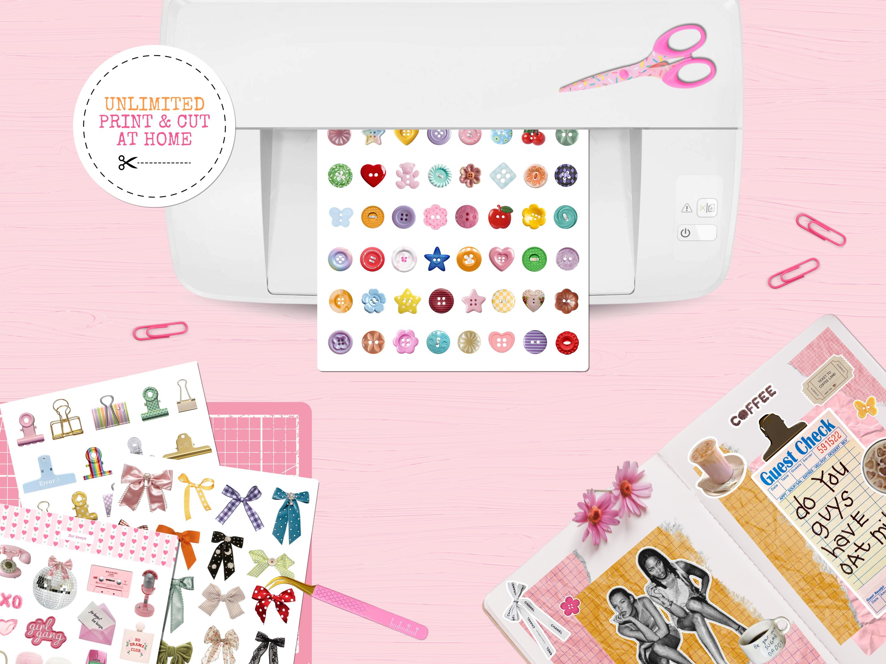 Cute Buttons Printable Sticker Sheet | Aesthetic Junk Journal Sticker ...
