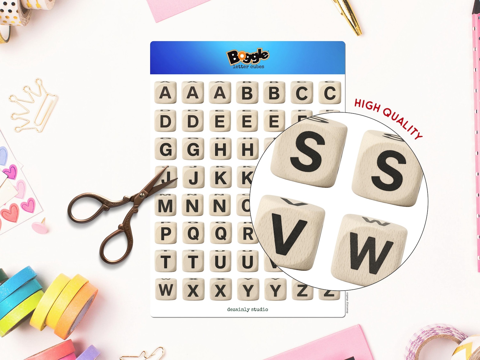 Light Wooden Letter Cubes Printable Sticker Sheet | Boggle Alphabet PNG ...