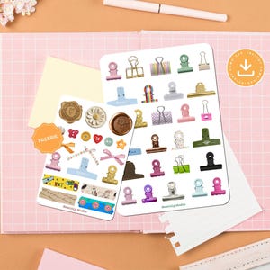 Binder Clips Printable Sticker Sheet | Aesthetic Junk Journal Ephemera ...
