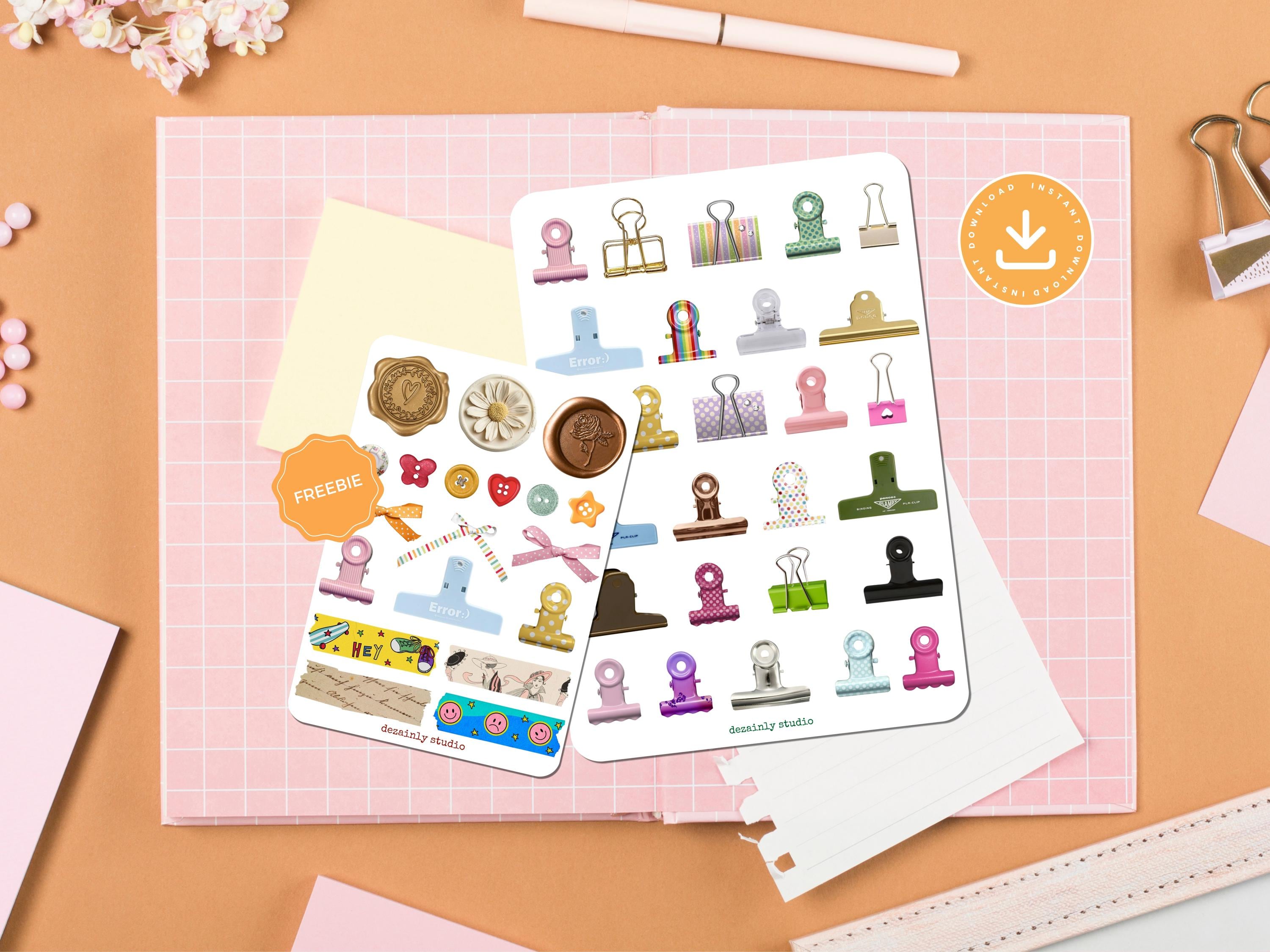 Binder Clips Printable Sticker Sheet | Aesthetic Junk Journal Ephemera ...