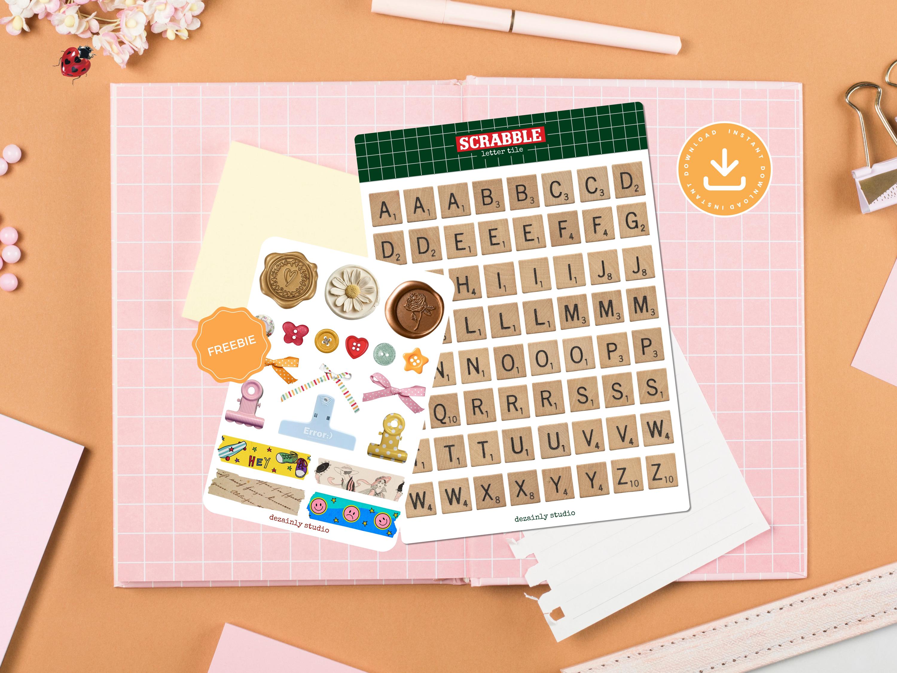 Wood Letter Tile Printable Sticker Sheet | Scrabble Letters PNG | Junk ...