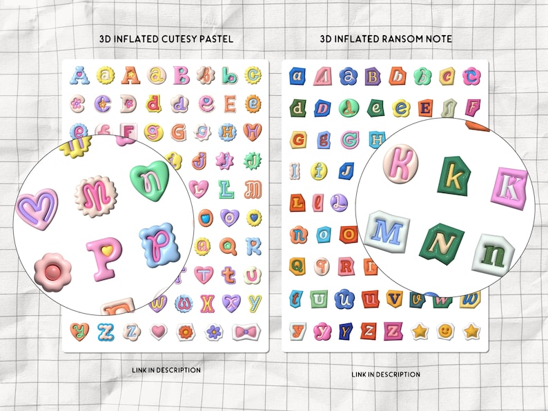 3D Inflated Pastel Alphabet A5 Printable Sticker Sheet | Puffy Bubble ...