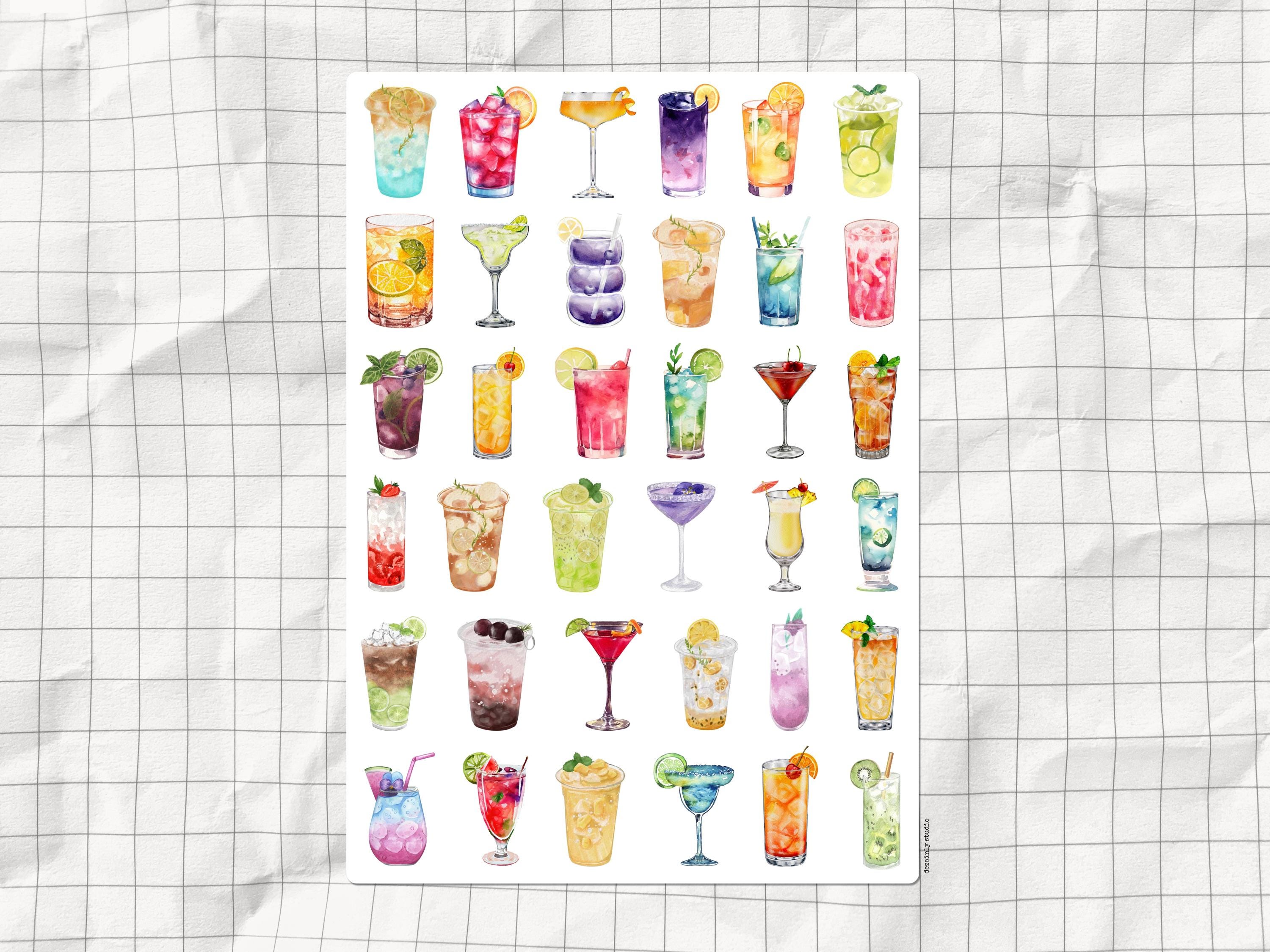 Watercolor Cocktails A5 Printable Sticker Sheet | Aesthetic Tropical ...