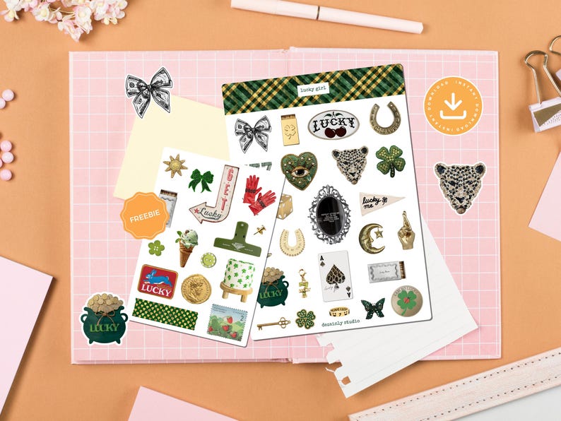 Lucky Girl Charms Printable Sticker Sheet | Aesthetic Cool Luxury Junk ...