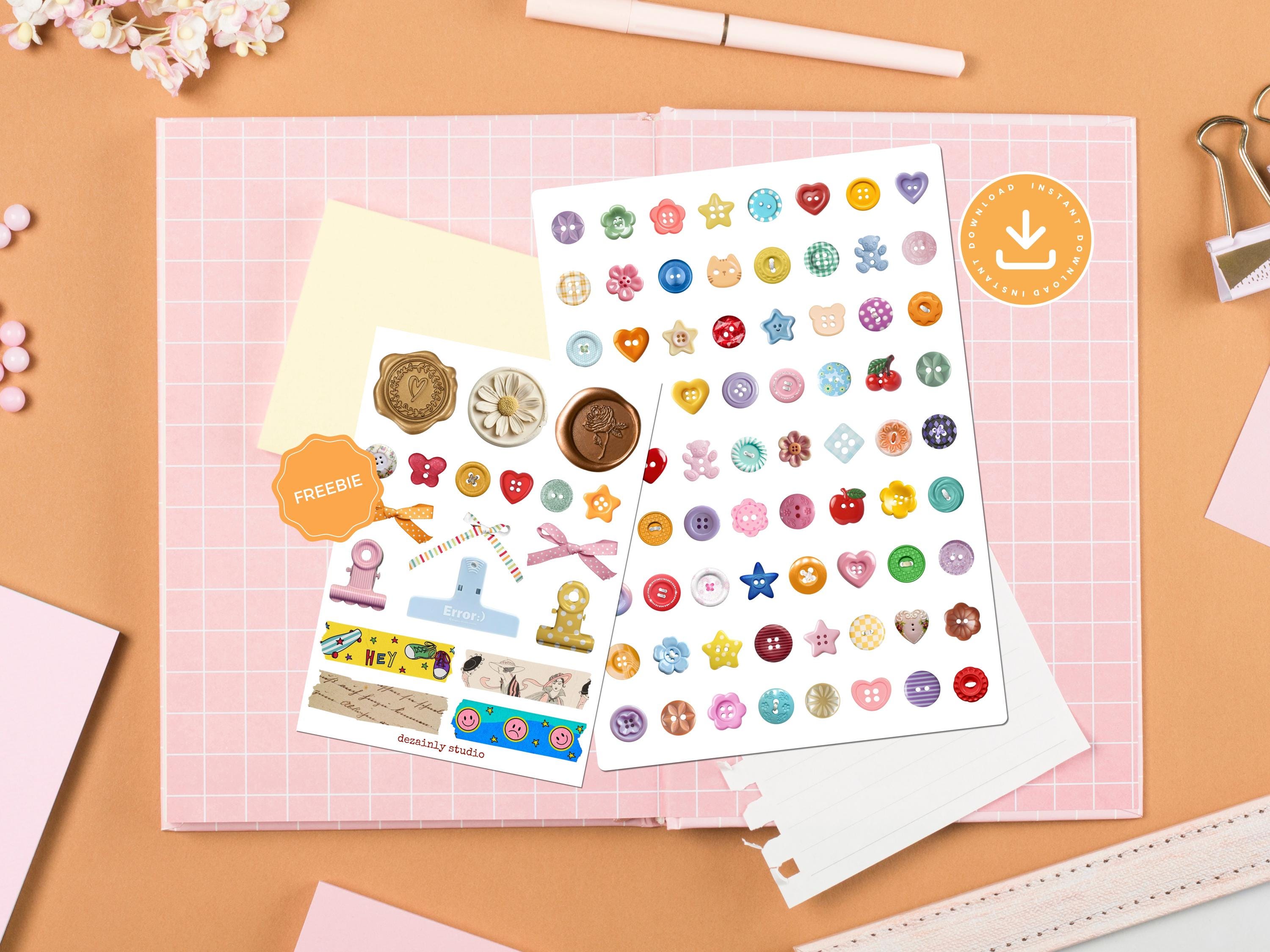 Cute Buttons Printable Sticker Sheet | Aesthetic Junk Journal Sticker ...