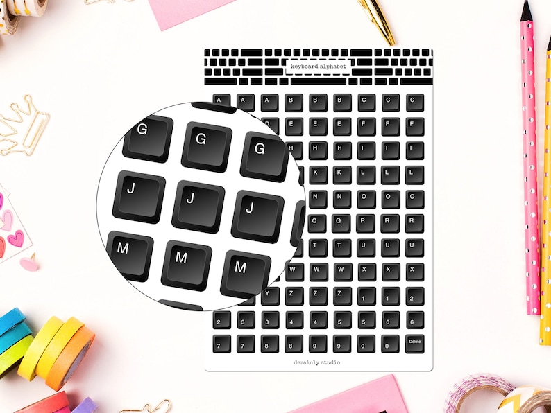 Black Keyboard Alphabet Printable Stickers | Keyboard Caps Letters ...