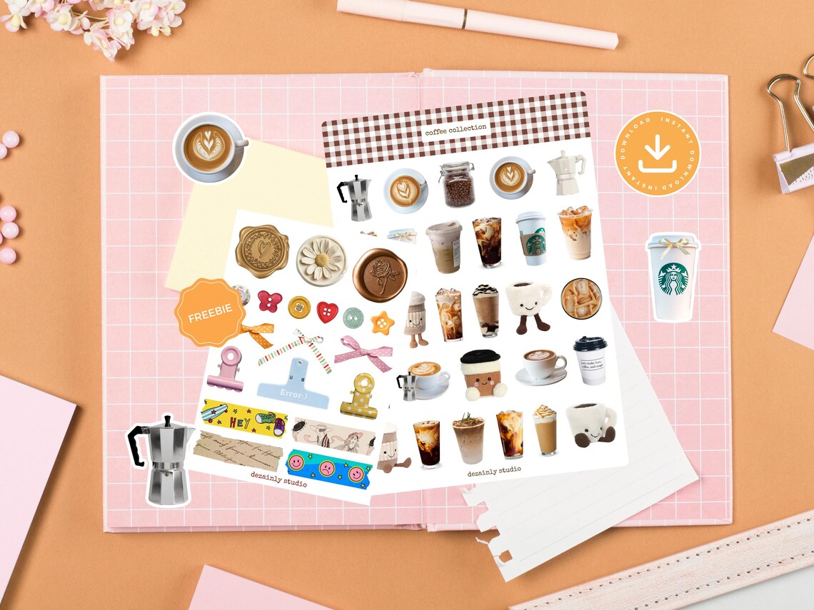 Coffee Collection Printable Stickers | Aesthetic Latte & Espresso Junk ...