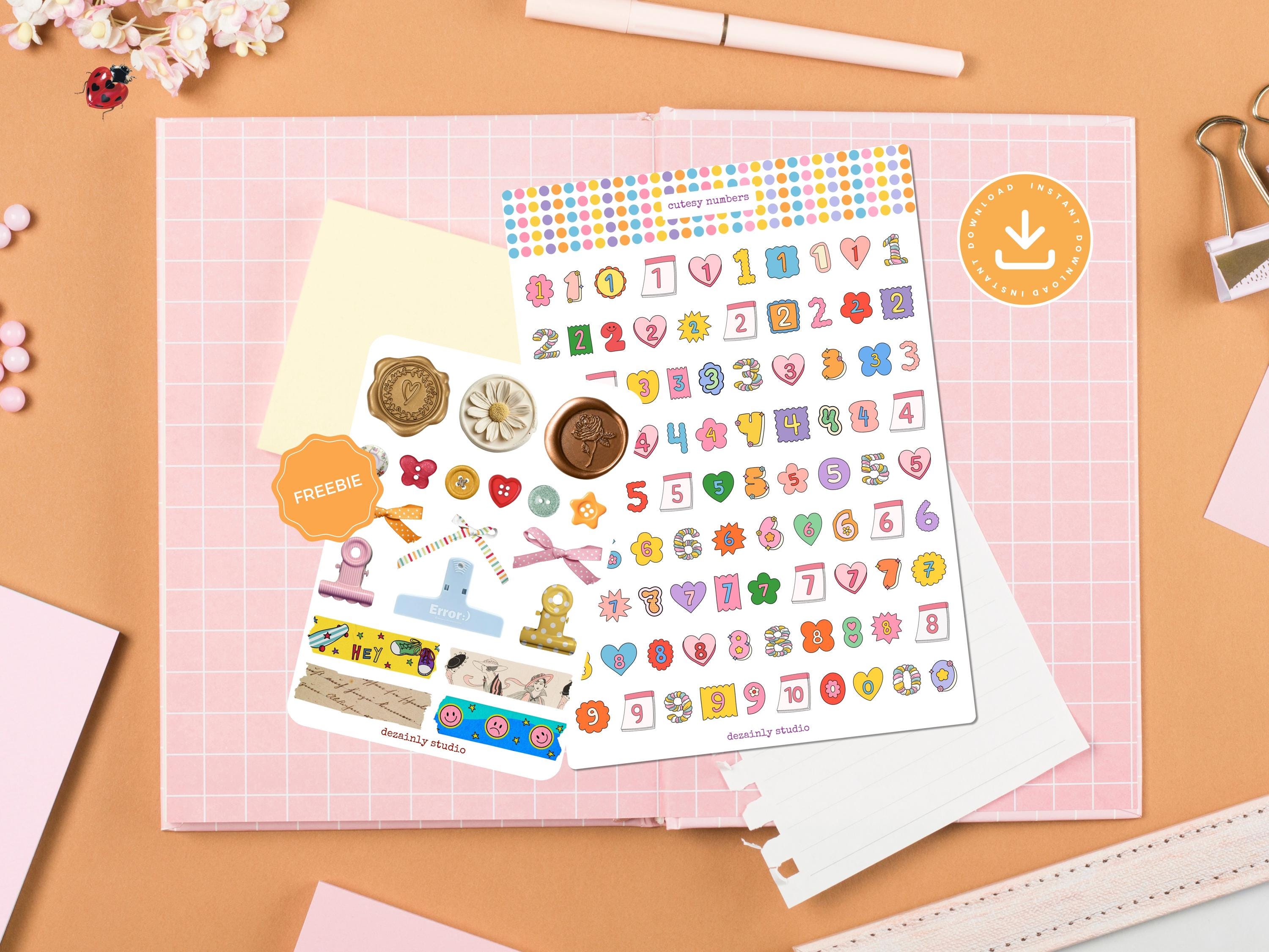 Cute Numbers Printable A5 Sticker Sheet | Dopamine Junk Journal Numbers ...