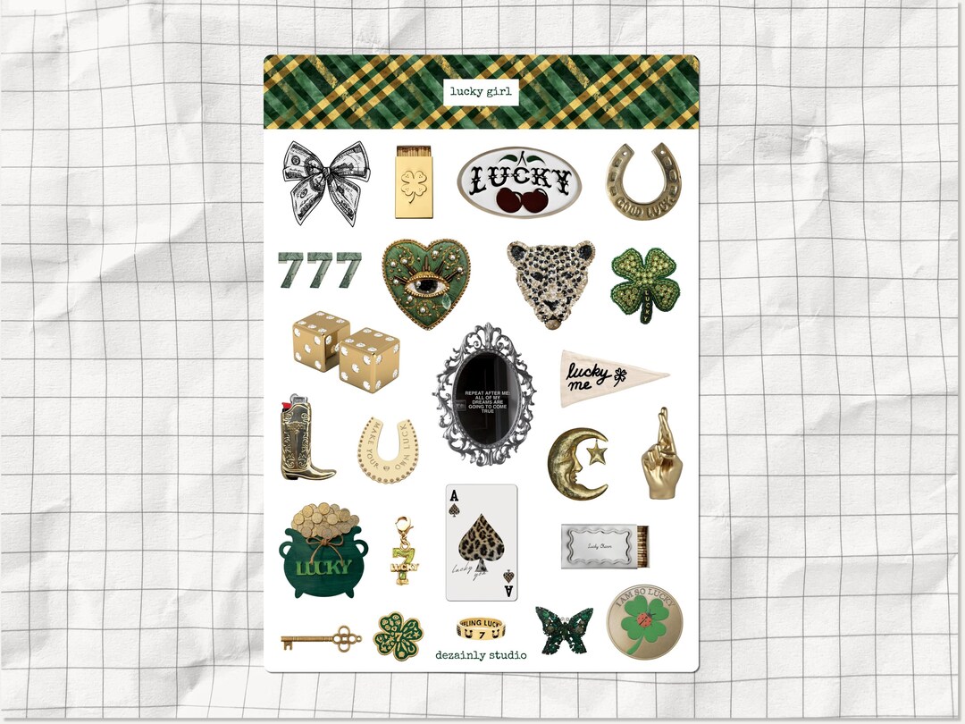 Lucky Girl Charms Printable Sticker Sheet | Aesthetic Cool Luxury Junk ...