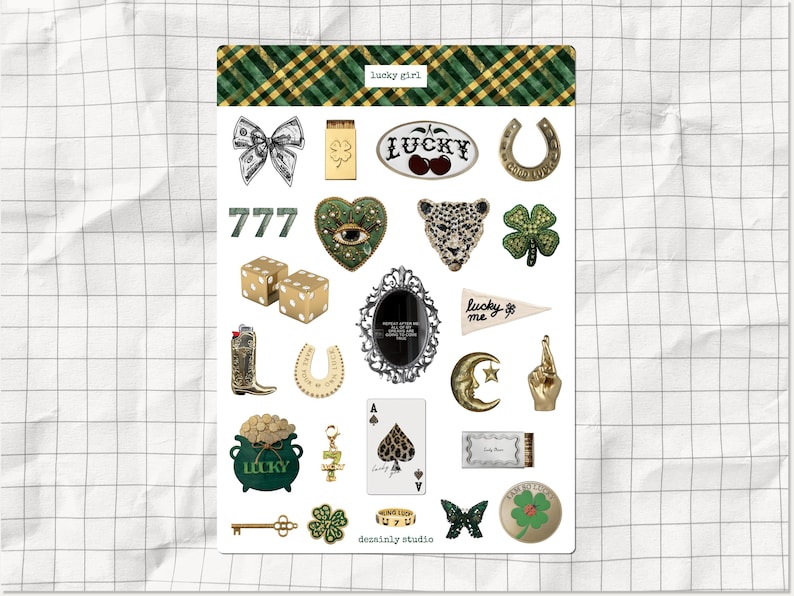 Lucky Girl Charms Printable Sticker Sheet | Aesthetic Cool Luxury Junk ...