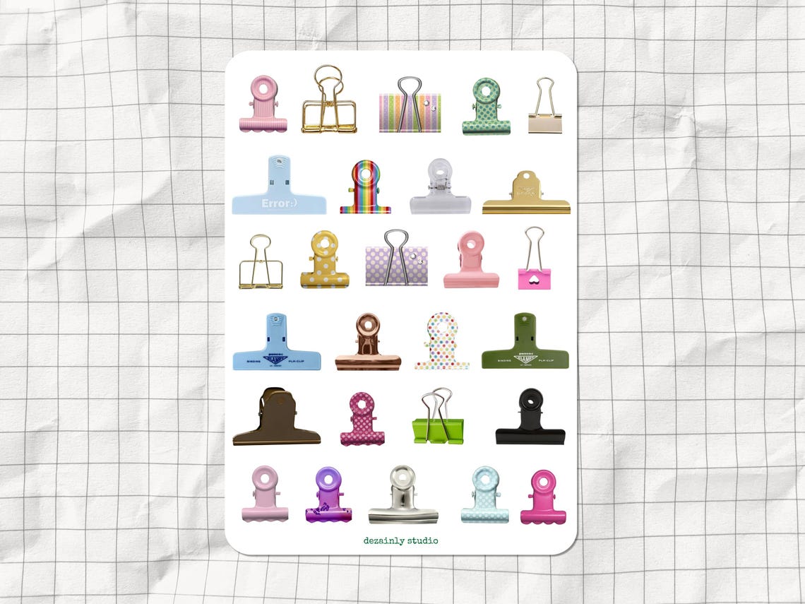 Binder Clips Printable Sticker Sheet | Aesthetic Junk Journal Ephemera ...