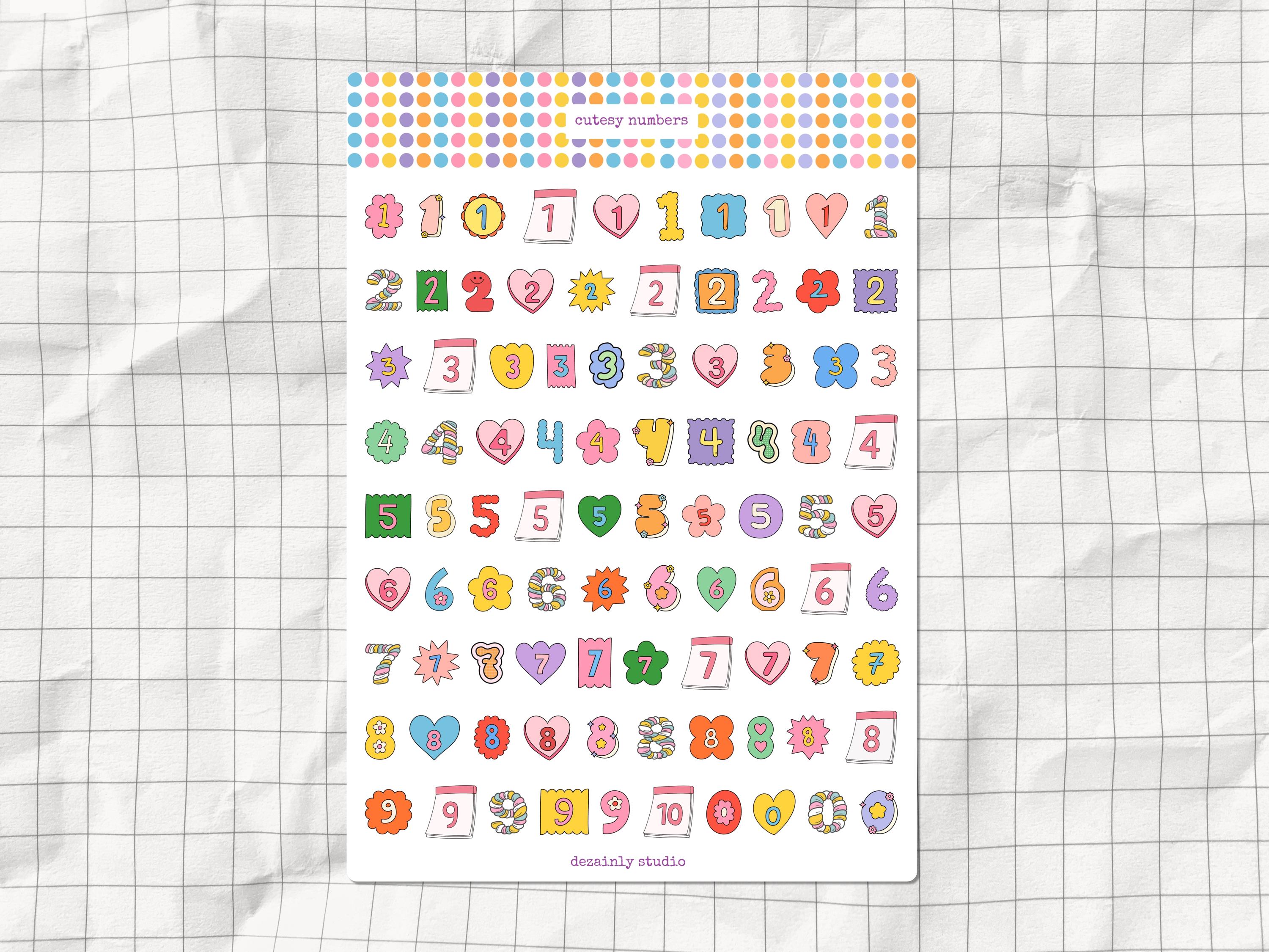 Cute Numbers Printable A5 Sticker Sheet | Dopamine Junk Journal Numbers ...
