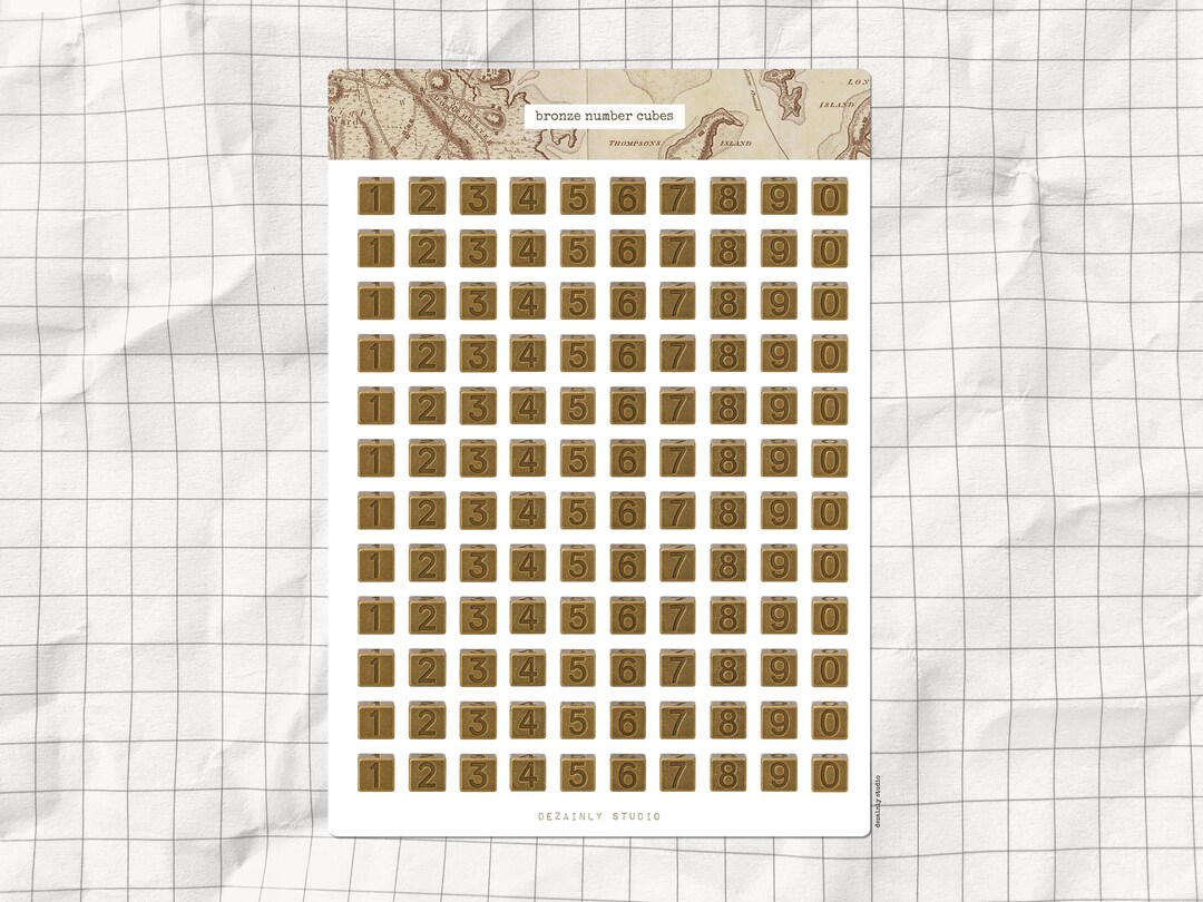 Bronze Number Beads Printable Sticker Sheet | Gold Vintage Number Beads ...