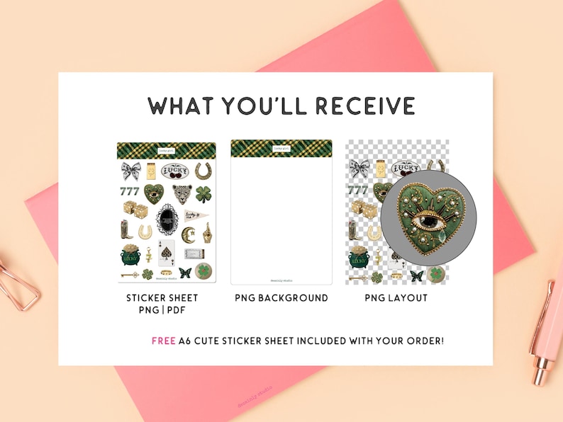 Lucky Girl Charms Printable Sticker Sheet | Aesthetic Cool Luxury Junk ...