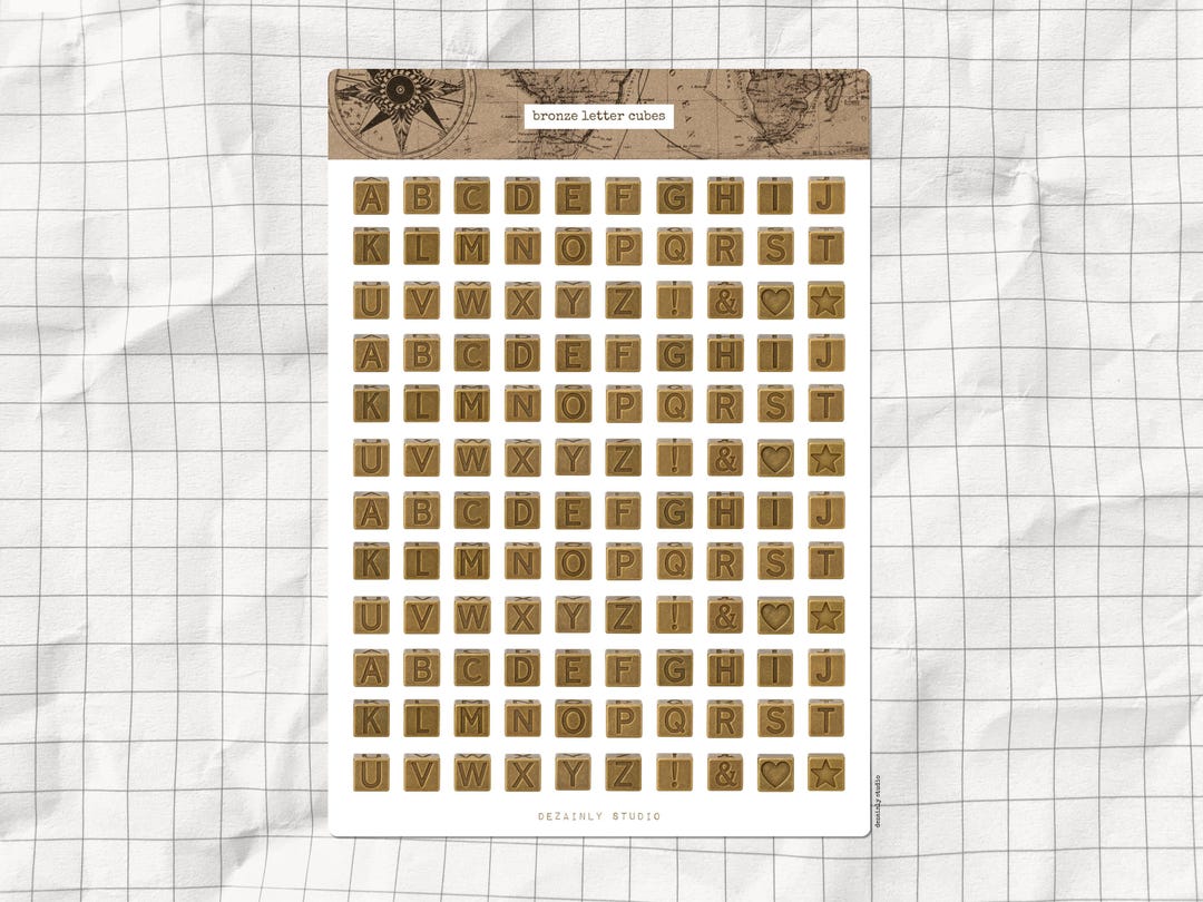 Bronze Alphabet Beads Printable Sticker Sheet | Vintage Letter Beads ...