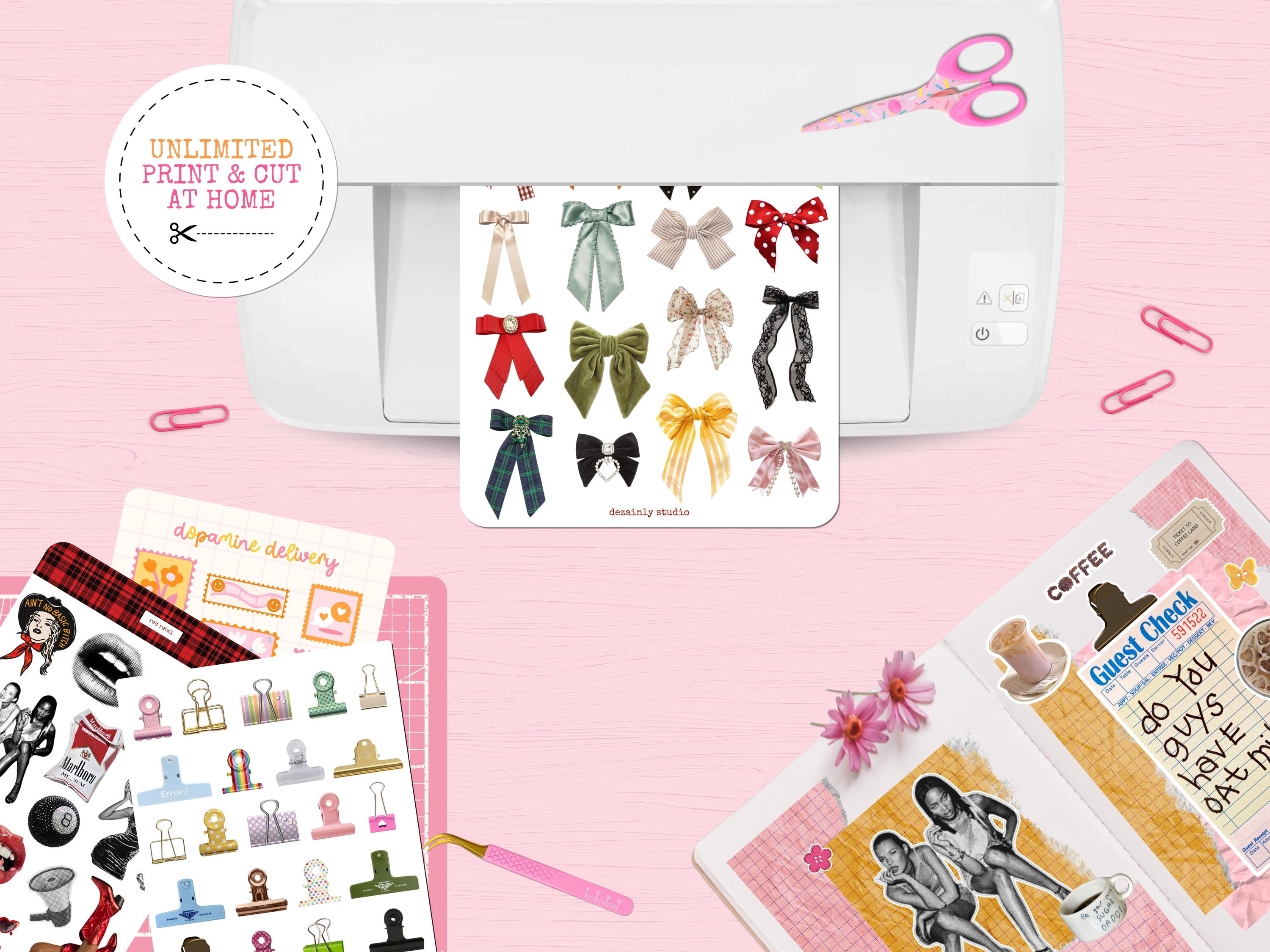 Ribbons & Bows Printable Sticker Sheet | Aesthetic Junk Journal Sticker ...