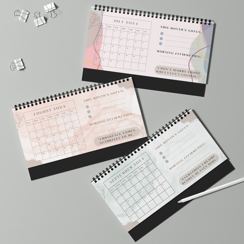 Desk Flip Calendar, 2024, Goal-setting Affirmations Monthly Academic ...