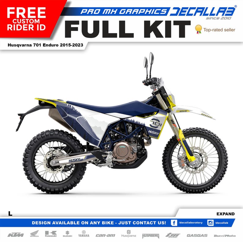Husqvarna 701 Enduro Graphics Kit: Custom MX Decals, Chrome/holographic ...