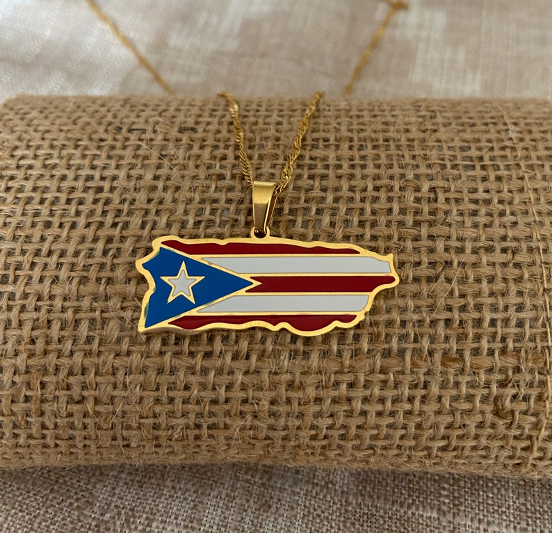 Puerto Rico Map and Flag Chain Gold Plated in Stainless Steel / Puerto ...