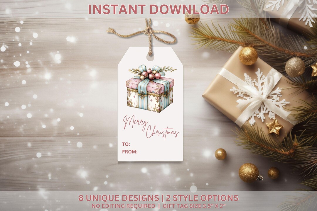 Printable Pink Christmas Gift Tags | Vintage Style (digital Download ...