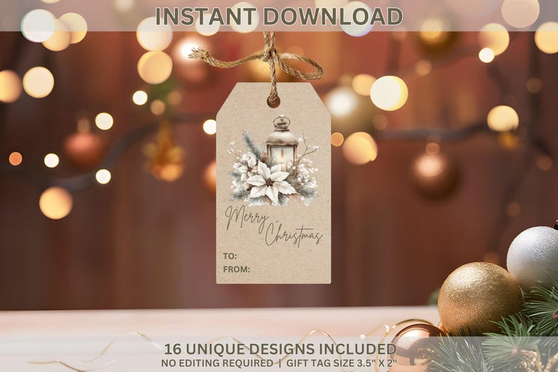 Variety Set of 16 Christmas Tags | Neutral Vintage Christmas Tags ...