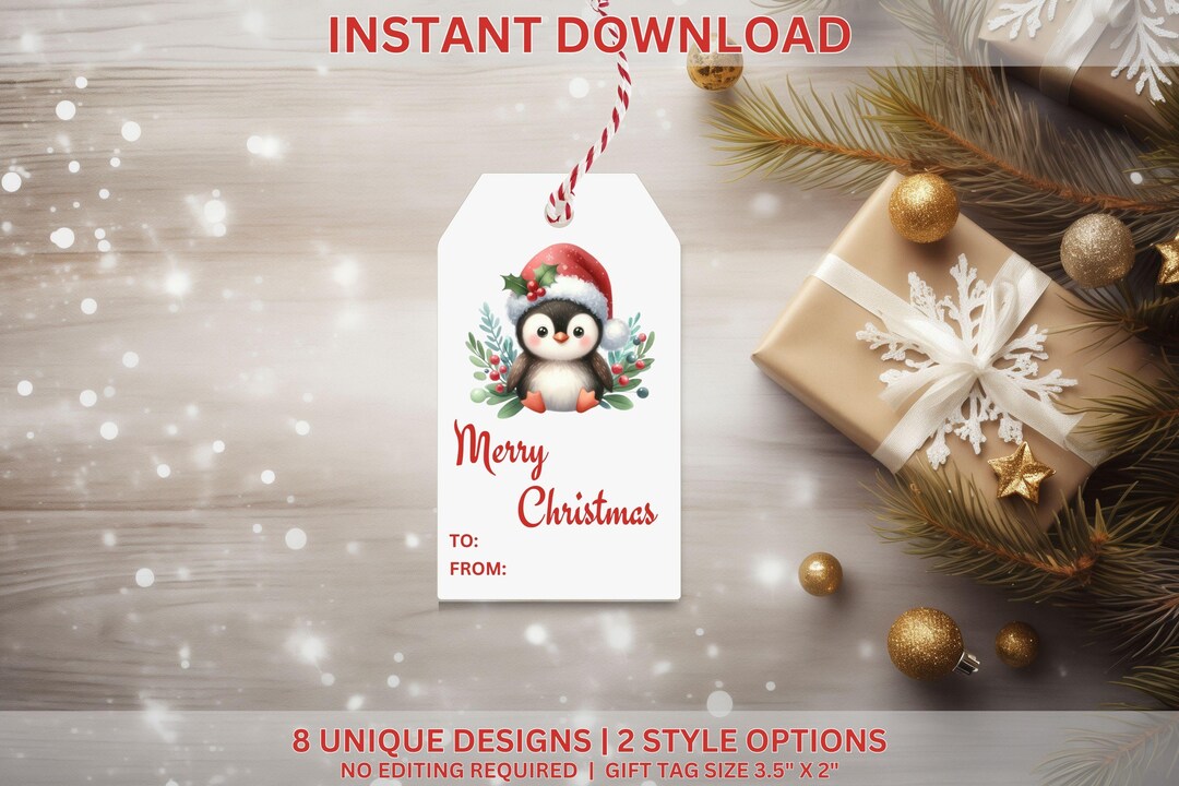 Penguin Christmas Gift Tags | Festive Holiday Tags (digital Download ...