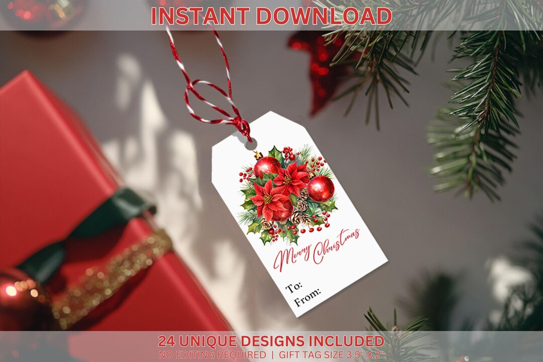 Printable Red Christmas Gift Tags | Festive Holiday Gift Tags | DIY ...