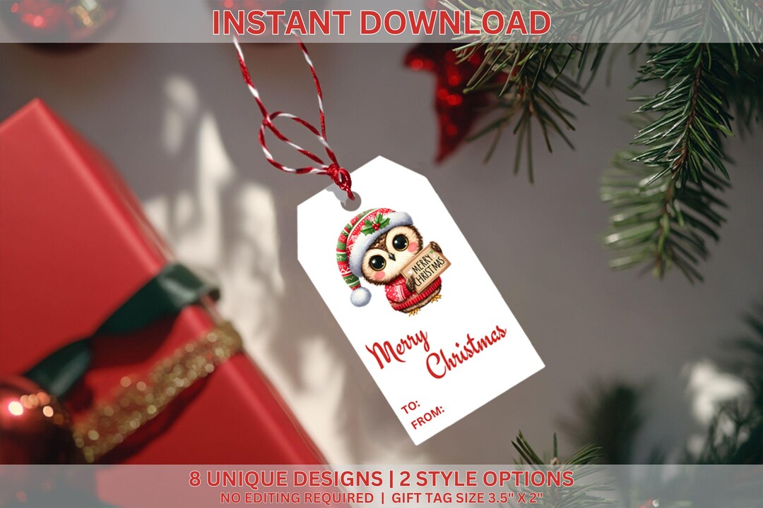 Cute Christmas Owl Gift Tags | Set of 8 Printable Tags | Owls in Red ...