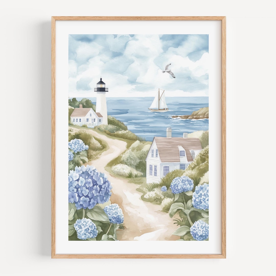 Cape Cod Watercolor Painting Art Print, Beach Scene Seaside Wall Art ...