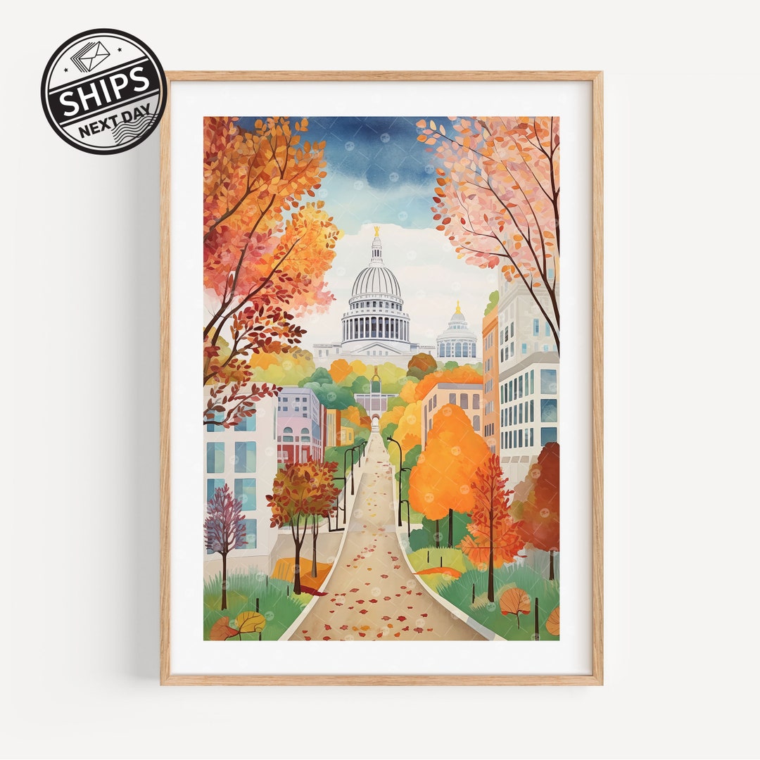Madison Wisconsin Watercolor Art Print, Trendy Travel Poster - Etsy