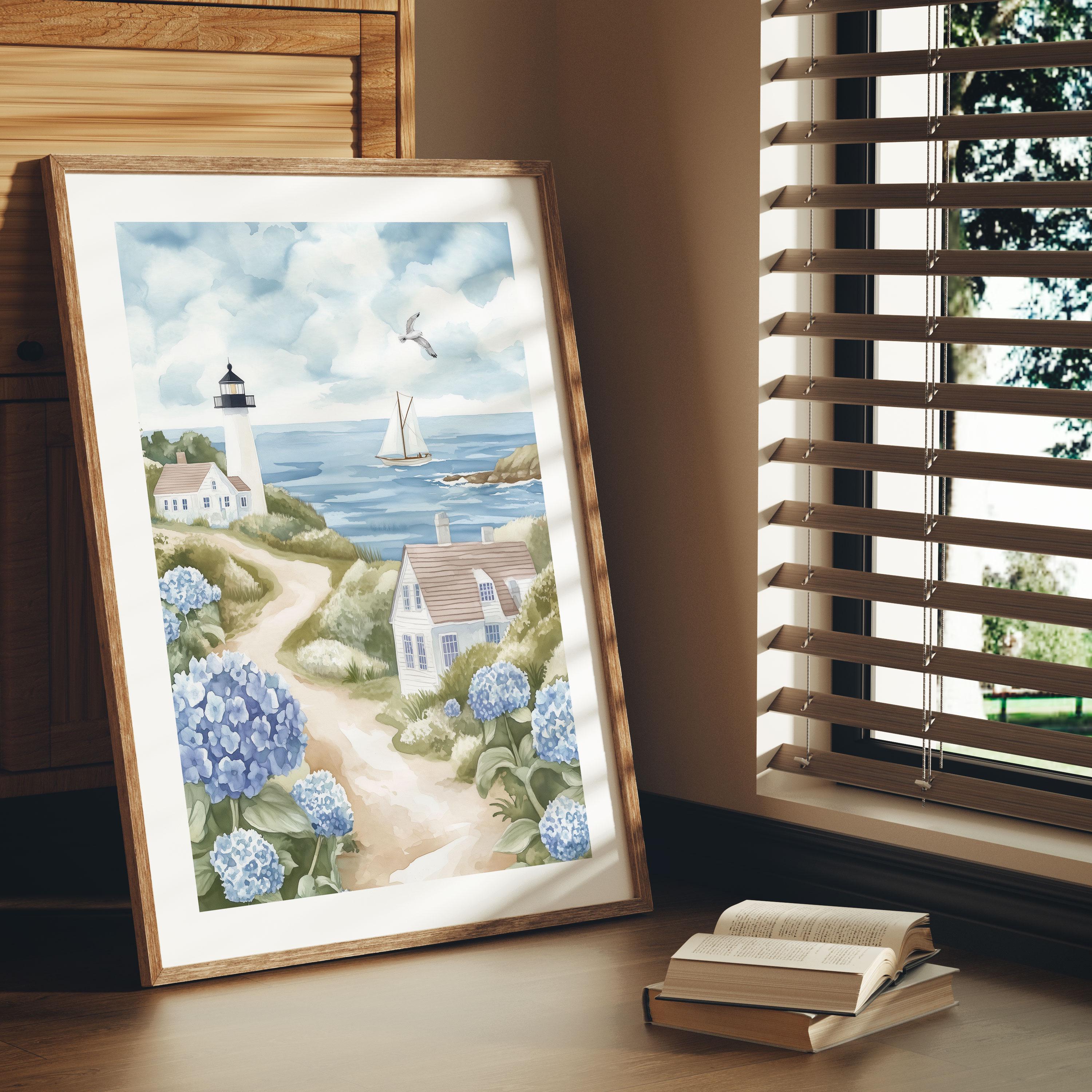 Cape Cod Watercolor Painting Art Print, Beach Scene Seaside Wall Art ...
