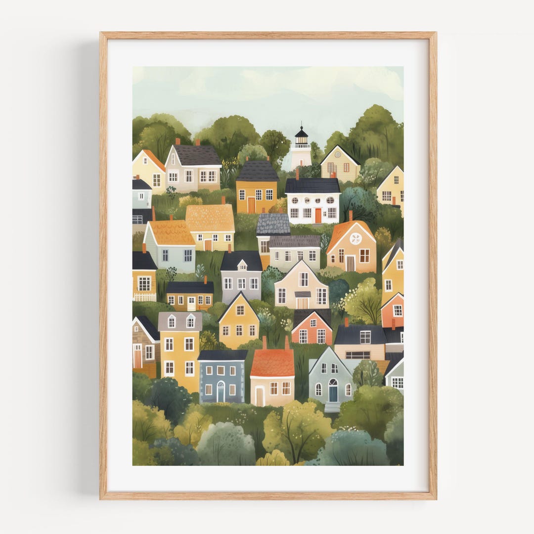 Cape Cod Watercolor Art Print, Coastal Cottage Scene - Etsy