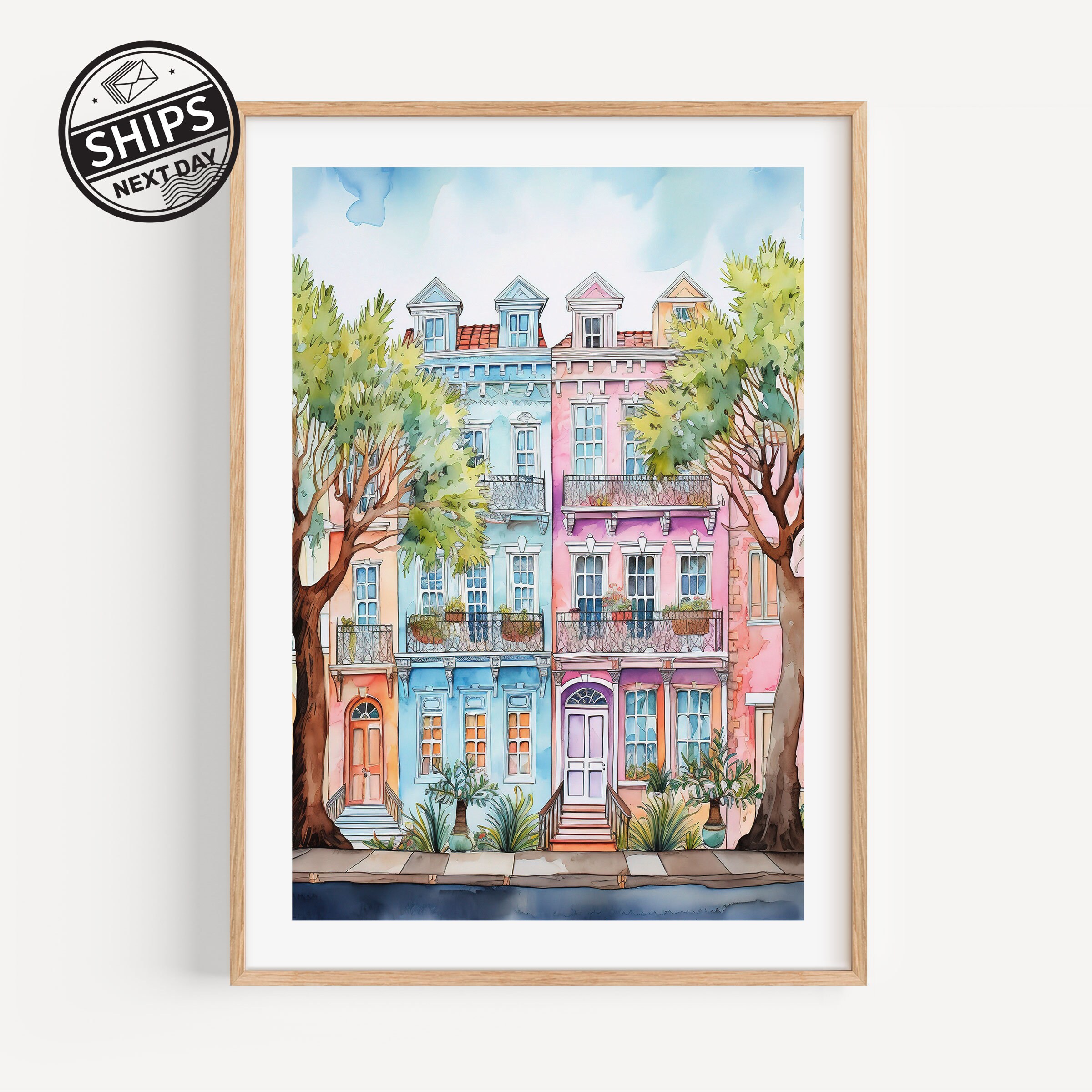 Charleston South Carolina Art Print Rainbow Row Charleston Watercolor ...
