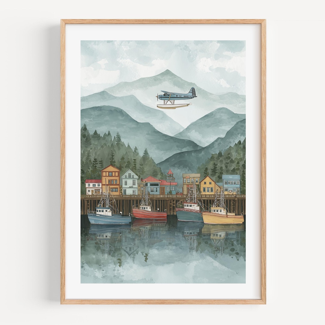 Ketchikan Alaska Art Print – Coastal Fishing Town, Seaplane Design - Etsy
