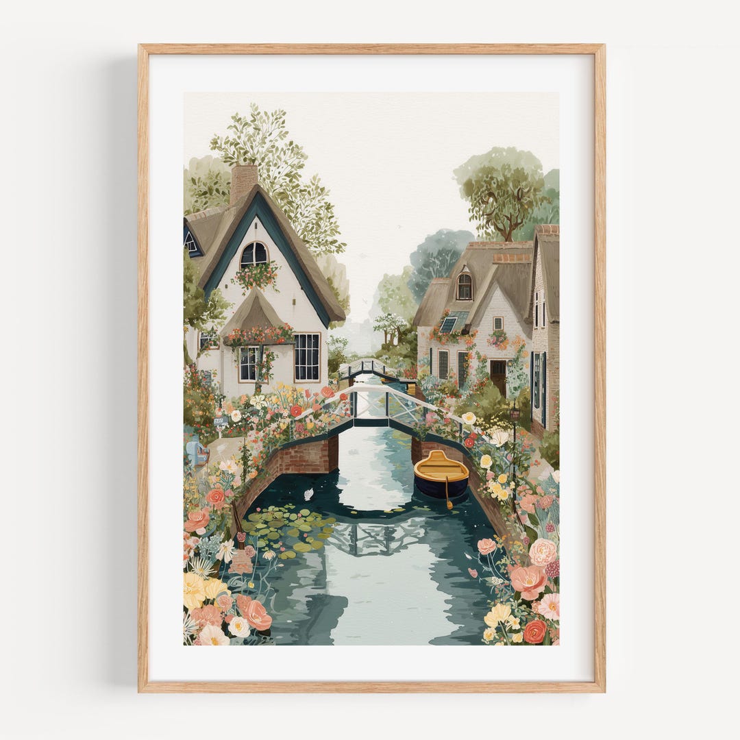 Framed Wall Art Print Giethoorn Village Scene With Bridge Floral ...