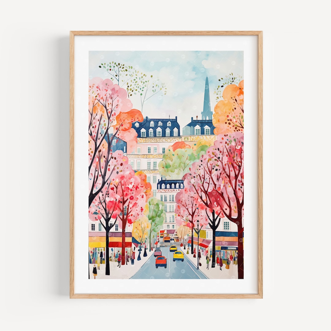 Champs-Élysées Paris Watercolor Art Print, Colorful Travel Poster - Etsy