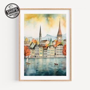 Zurich Switzerland Poster Print Watercolor Traveler Gift Zurich Decor ...