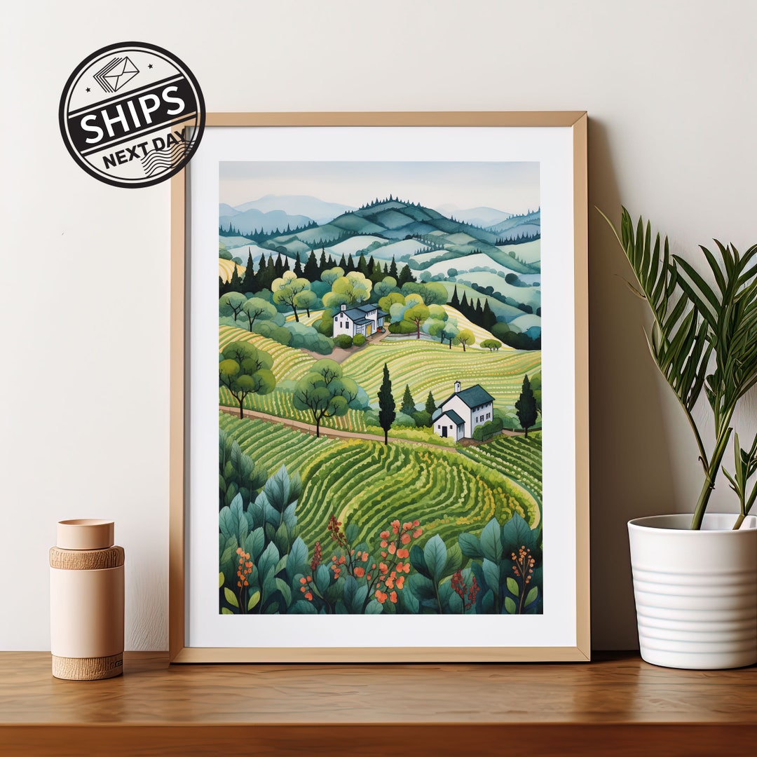 Napa Valley Art Print Watercolor Modern Travel Gift for Contemporary ...