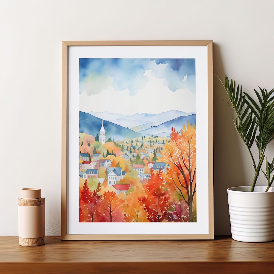 Stowe Vermont Watercolor Art Print, Autumn Scene Giclée - Etsy