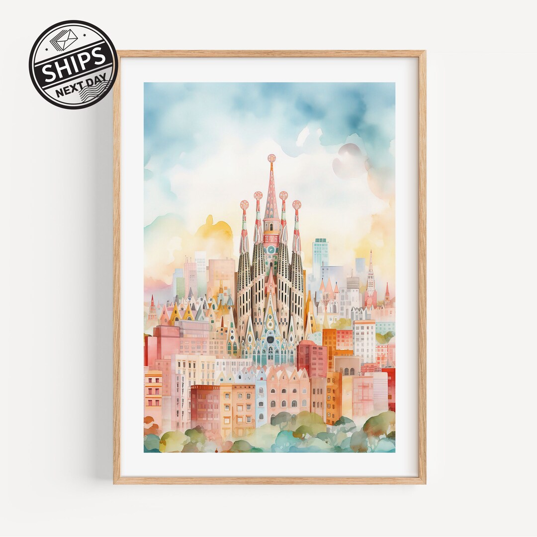 La Sagrada Familia Basilica Art Print Barcelona Spain Wall Art ...