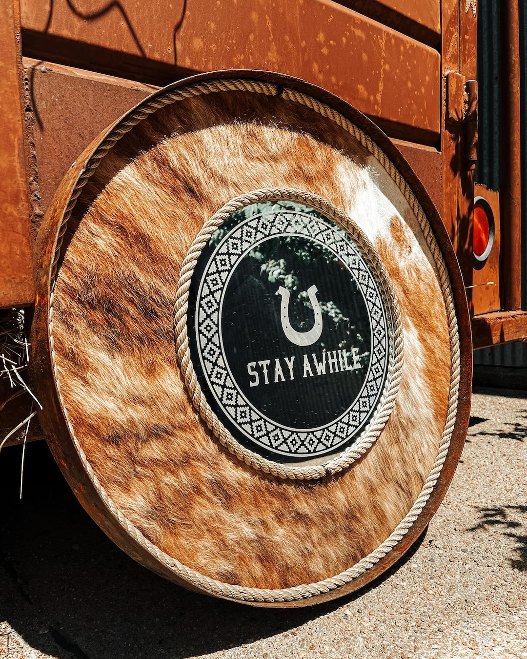 Western Mirror Branded Round Sign // Pendleton Wool // Cowhide Brand ...