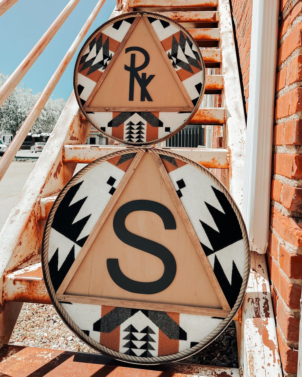 Western Branded Round Sign // Pendleton Wool // Cowhide Brand // Custom ...
